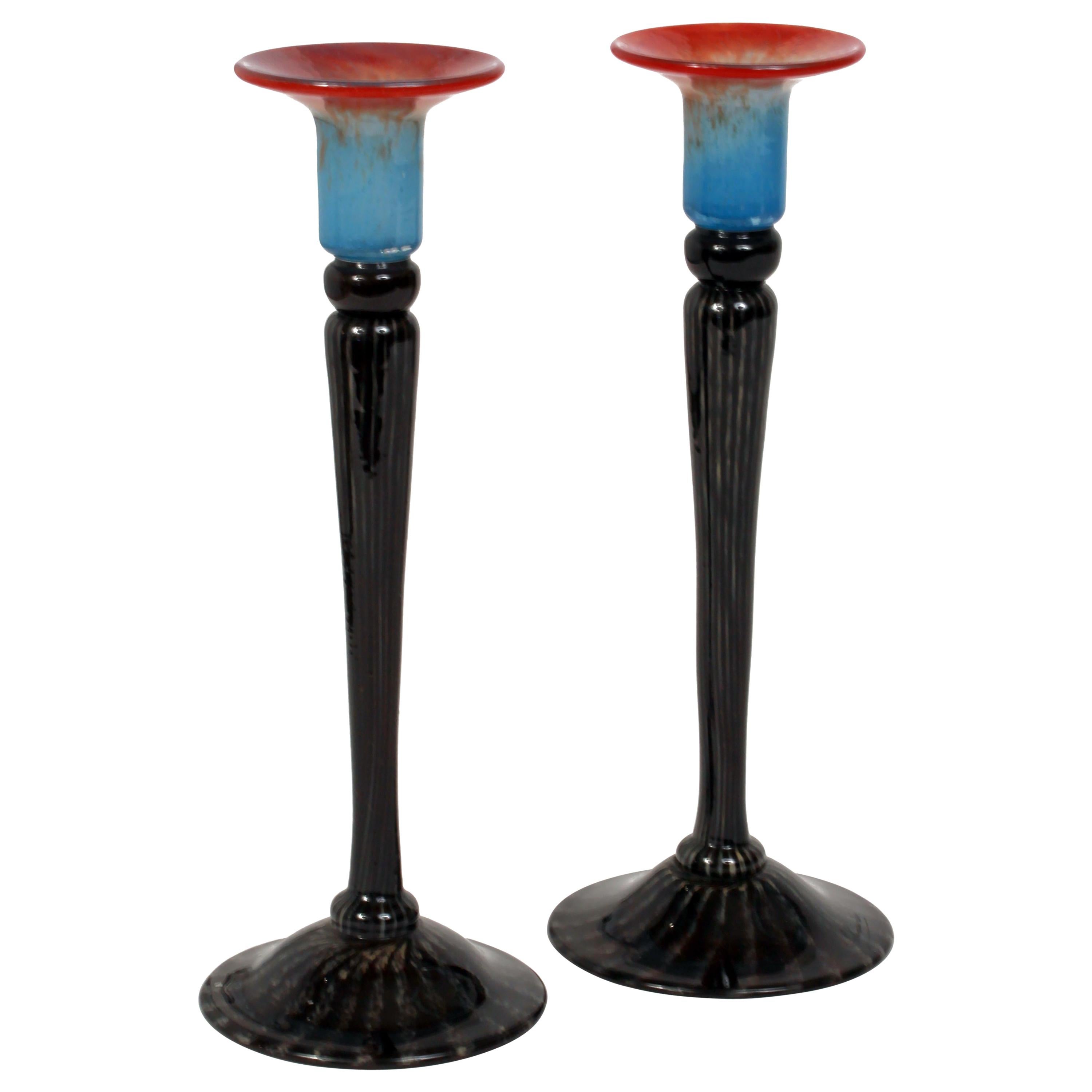 Charles Schneider Art Deco Pressed Orange Glass Candlesticks For Sale ...
