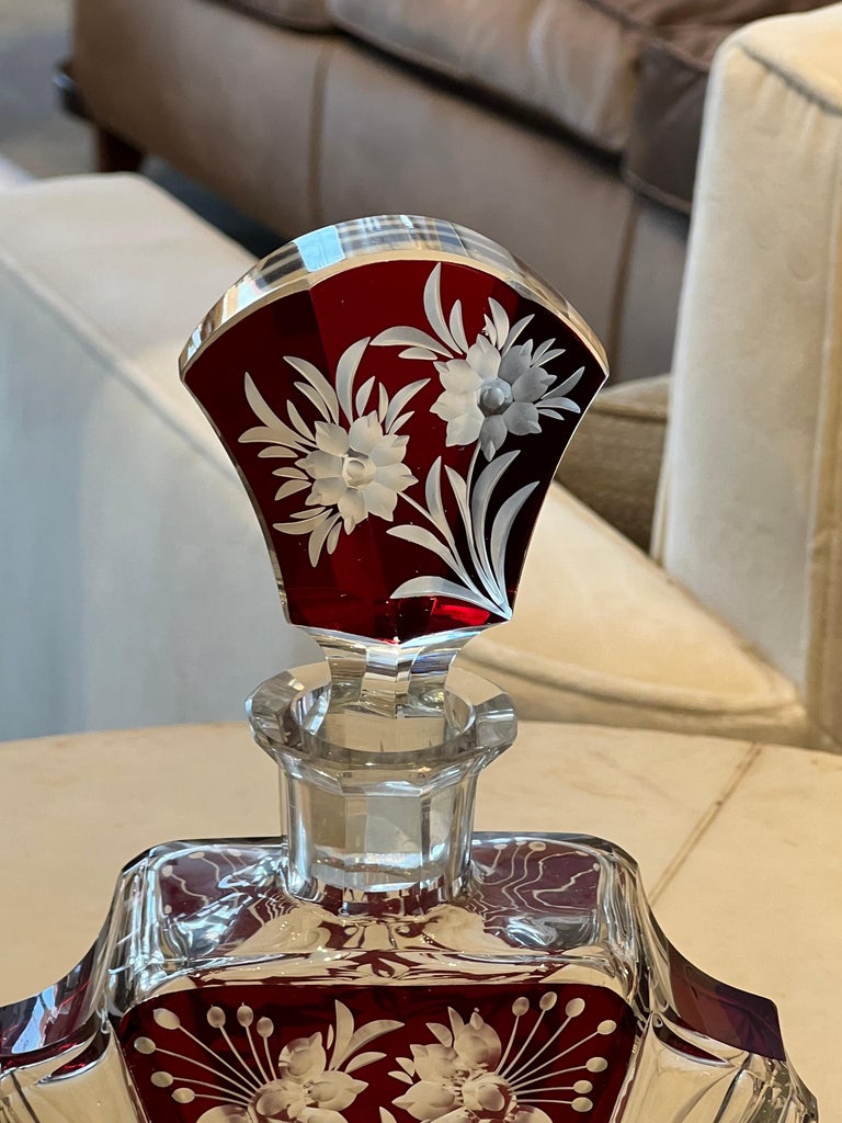 Art Deco Bohemian Glass Decanter Set For Sale at 1stDibs