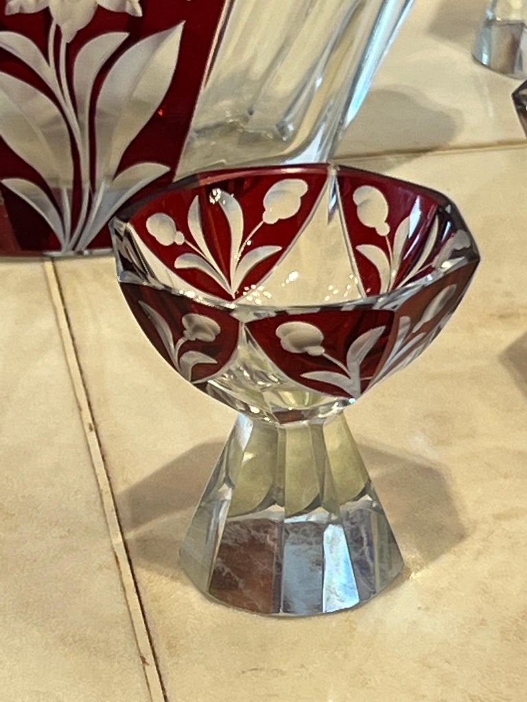 Art Deco Bohemian Glass Decanter Set For Sale at 1stDibs