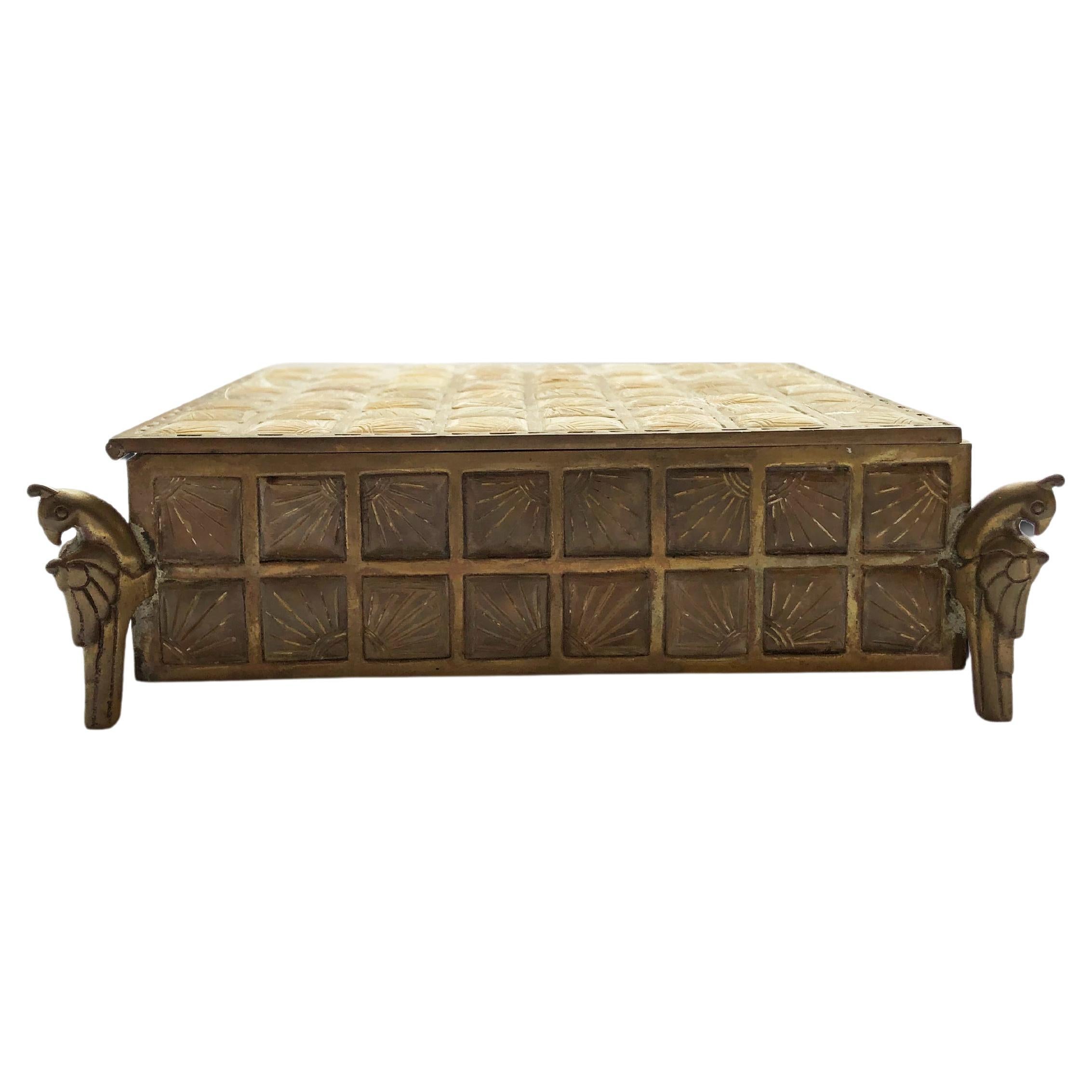 Art Deco Brass Rectangular Decorative Box with Dragon Motif in High ...