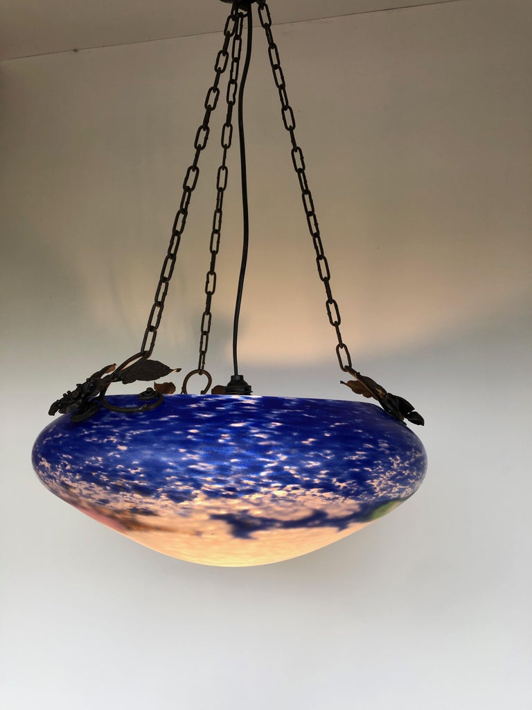 Art Deco Glass Paste Suspension Signed Noverdy For Sale at 1stDibs
