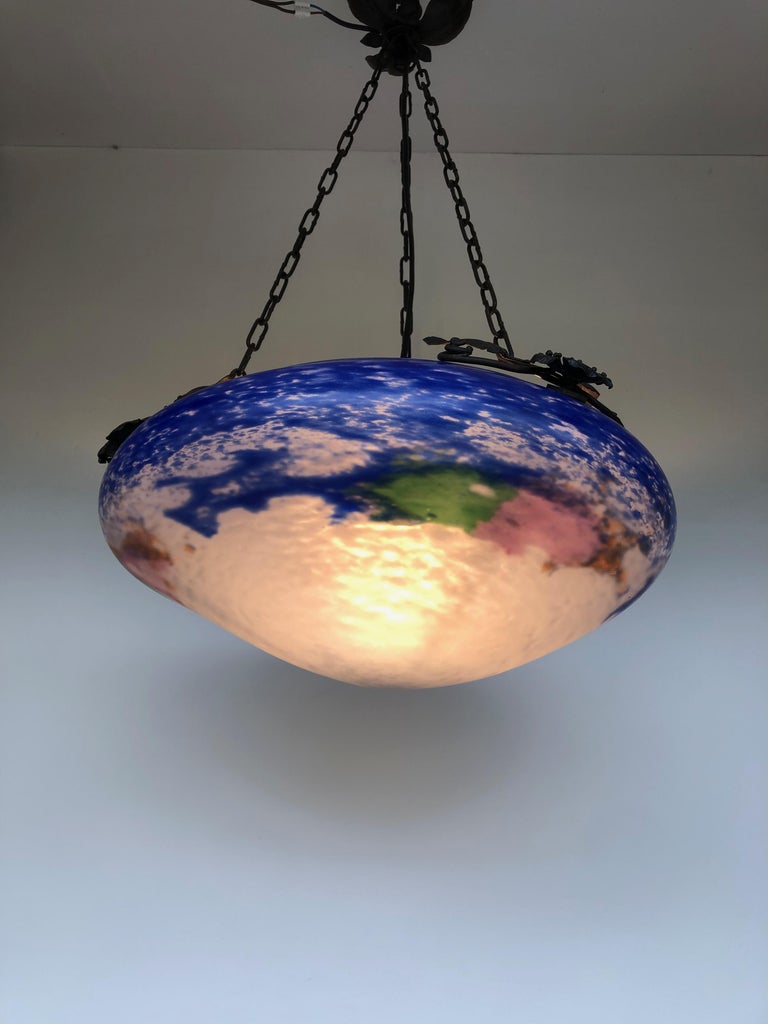 Art Deco Glass Paste Suspension Signed Noverdy For Sale at 1stDibs