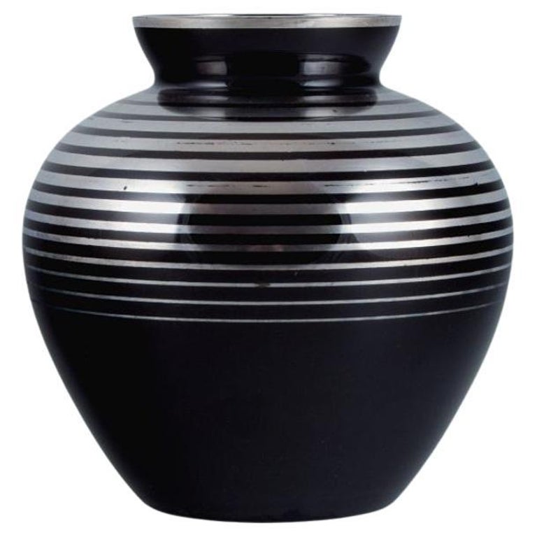 Art Deco glass vase, Germany. With horizontal silver inlays. 1930/40s ...