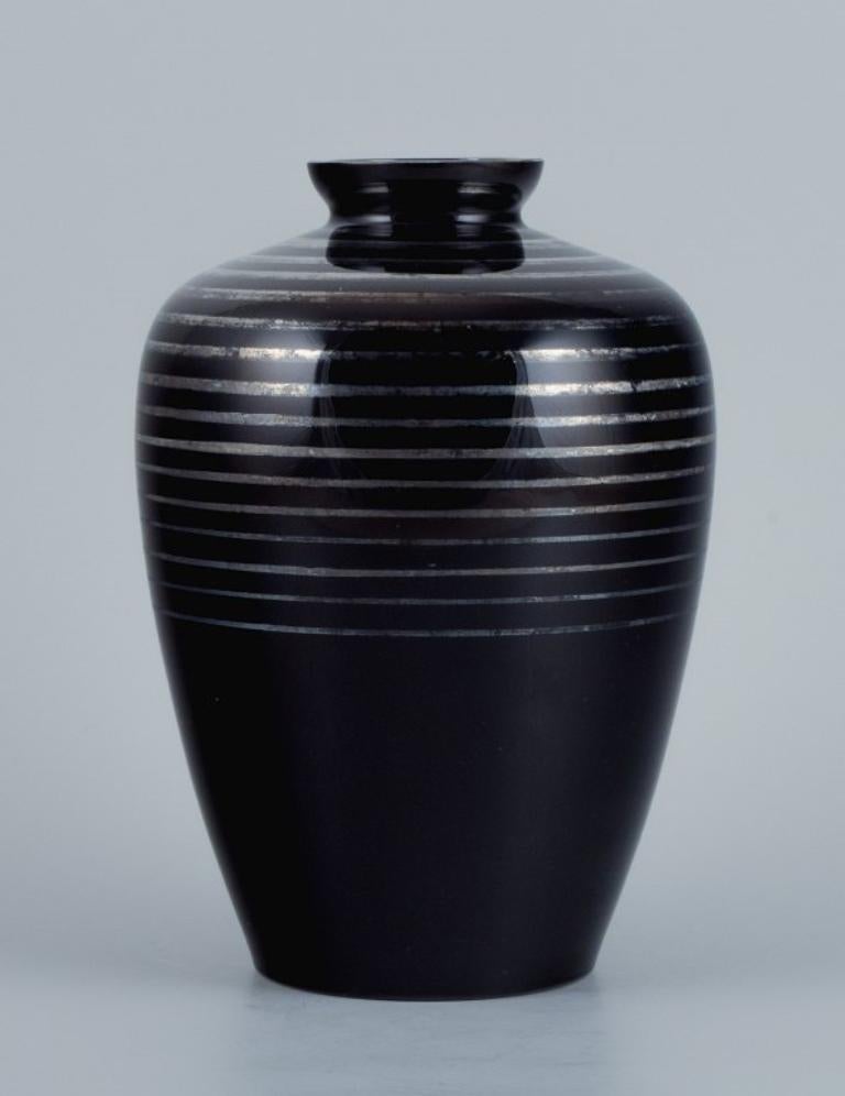 Art Deco Glass Vase with Silver Inlays, 1930/40s For Sale at 1stDibs