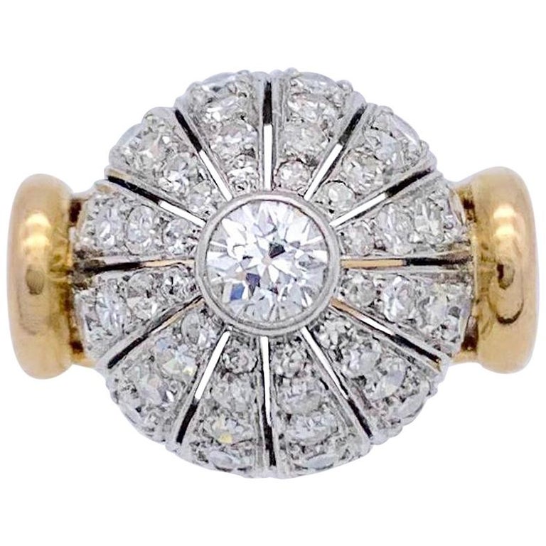Art Deco Gold Diamond Cocktail Ring at 1stDibs