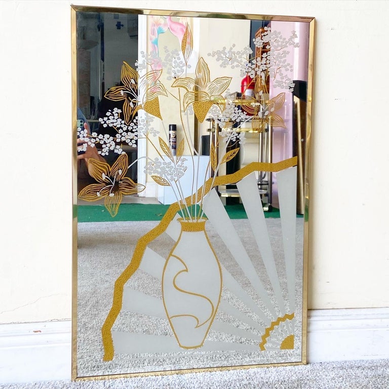Art Deco Gold Floral Mirror, 1980s For Sale at 1stDibs