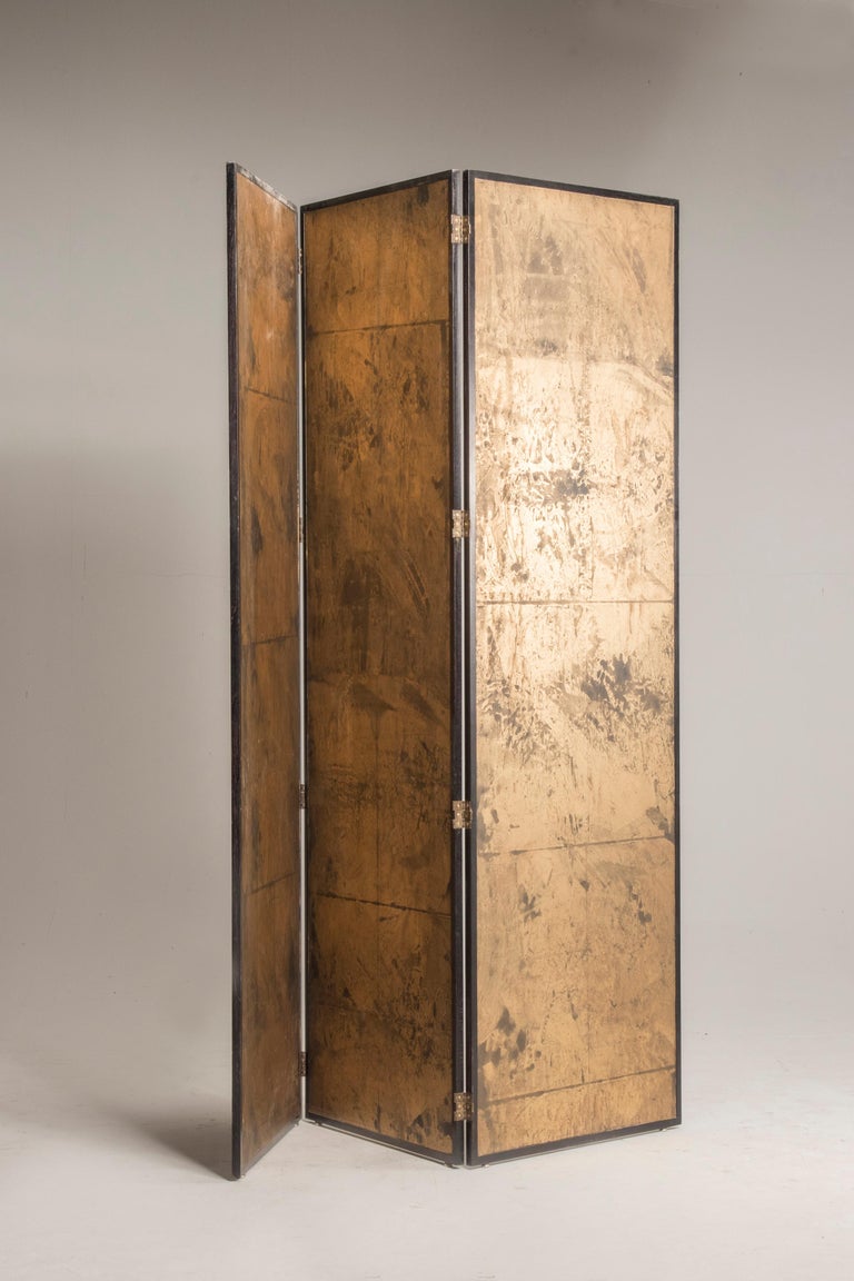 Art Deco Gold on Paper Three Panels Screen Room Divider For Sale at ...