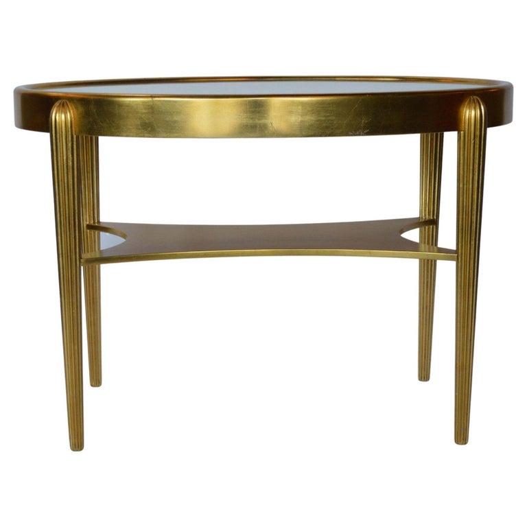 Art Deco Gold Table With Glass Insert For Sale at 1stDibs
