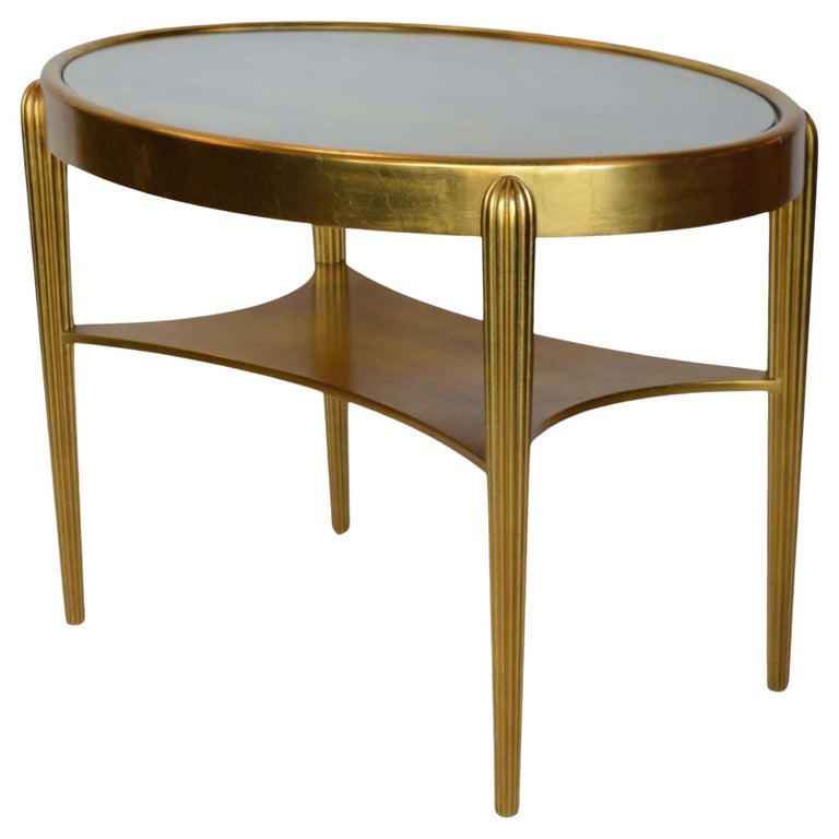 Art Deco Gold Table With Glass Insert For Sale at 1stDibs