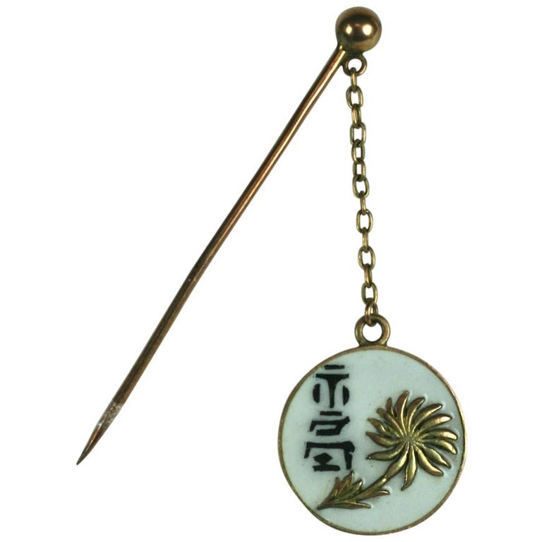 Art Deco ""Good Luck"" Hanging Charm Stickpin For Sale at 1stDibs