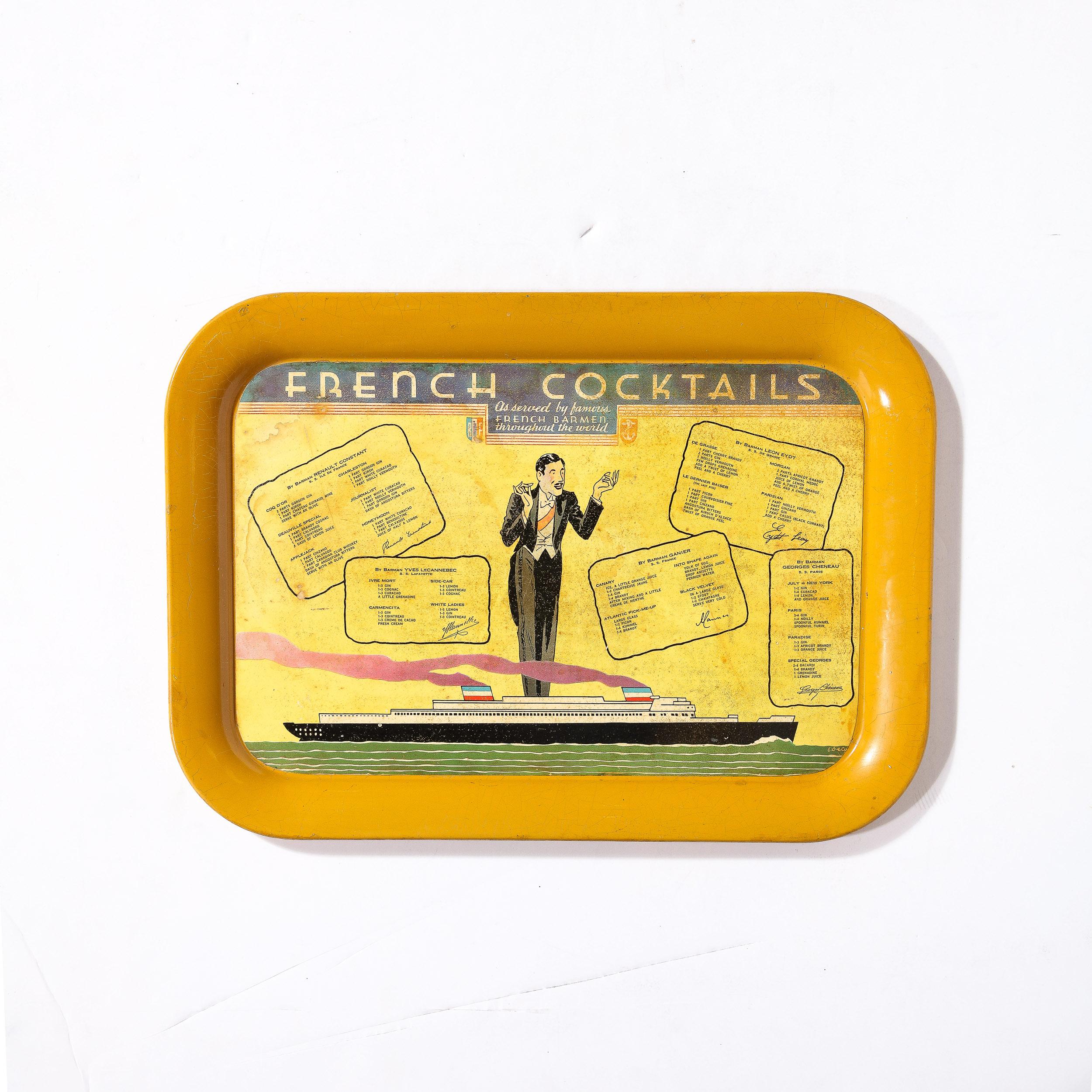 Art Deco Graphic Cocktail Tray in Tin and Mustard Yellow Enamel For ...