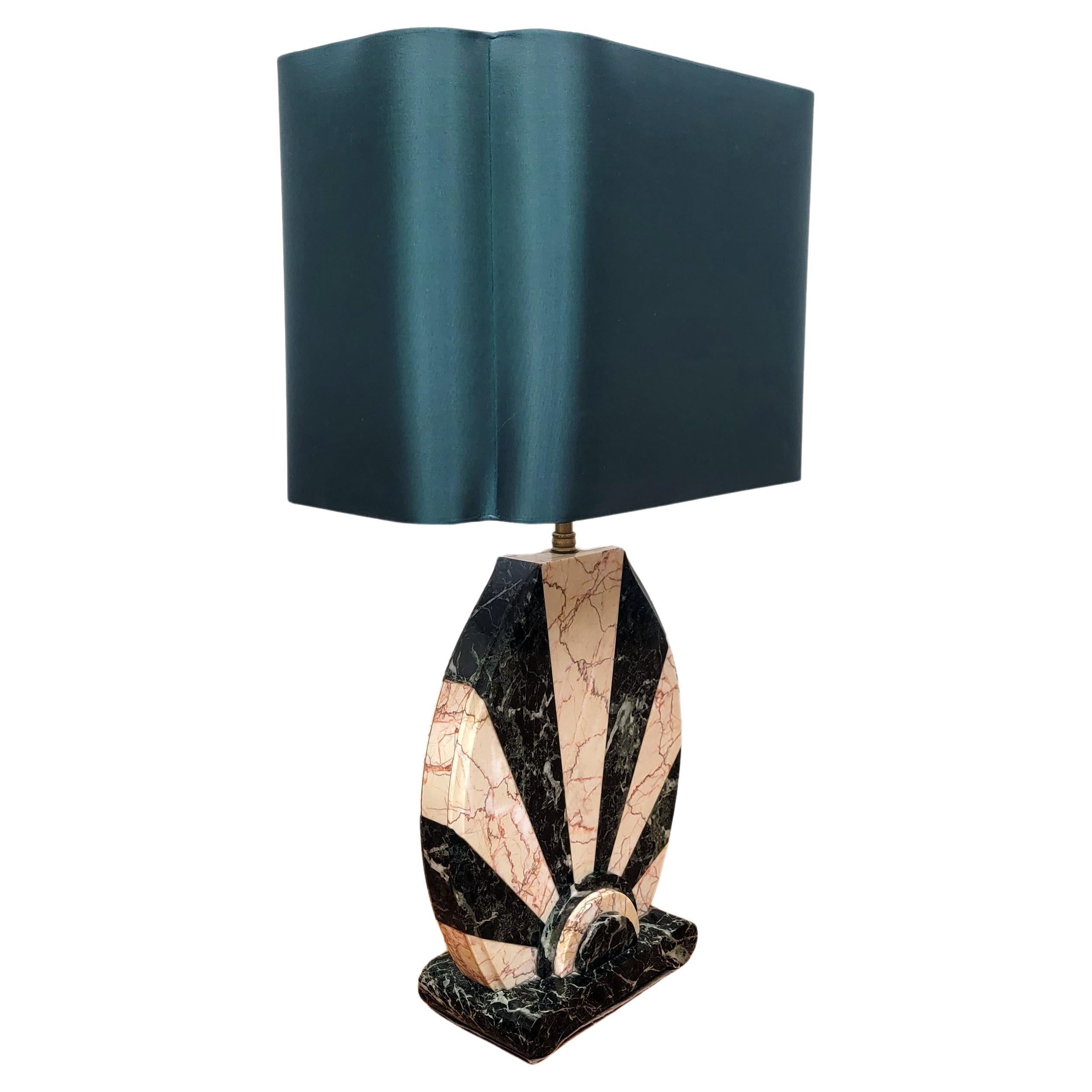 Art Deco Green and Pink Marble Lamp with New Silk Custom Shade For Sale ...