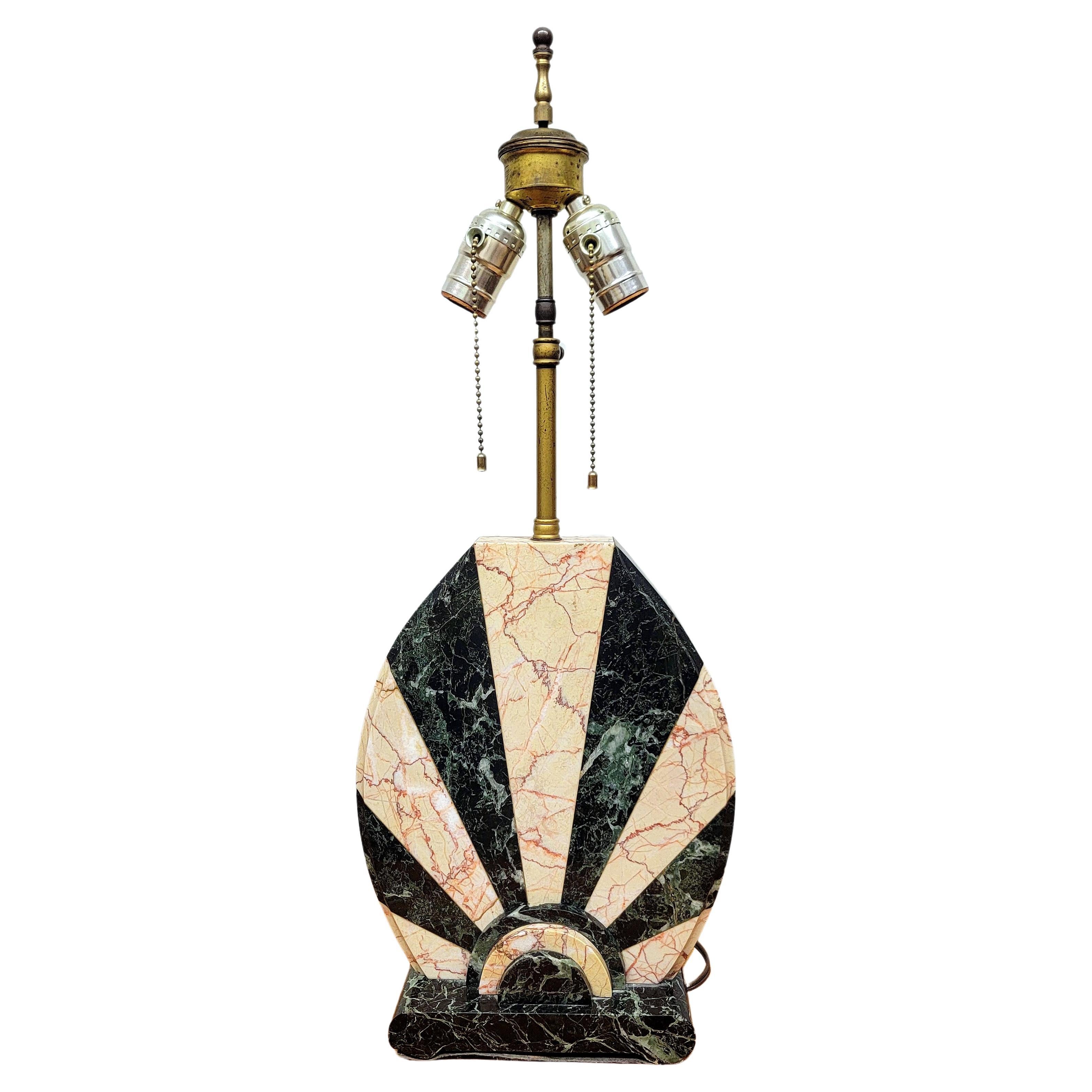 Art Deco Green and Pink Marble Lamp with New Silk Custom Shade For Sale ...