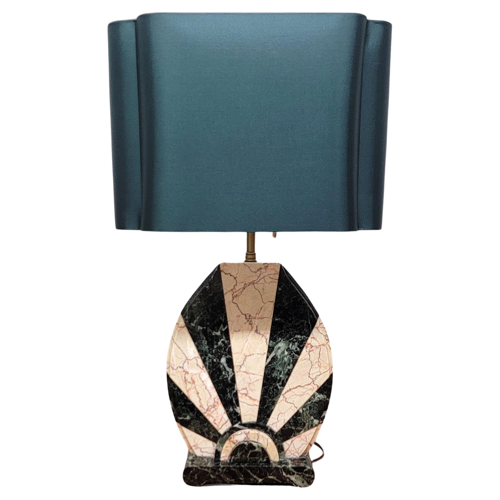 Art Deco Green and Pink Marble Lamp with New Silk Custom Shade For Sale ...