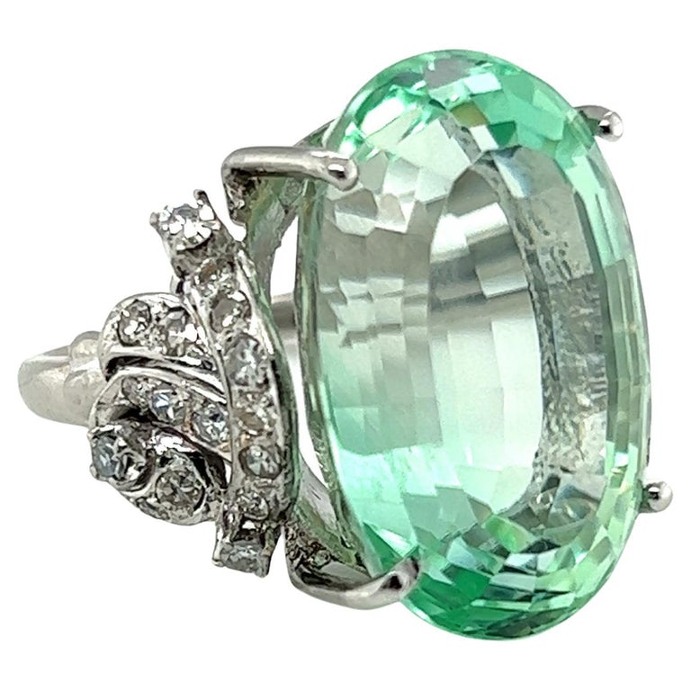 Art Deco Green Hiddenite Diamond Ring 30ct GIA Original 1930s Antique ...