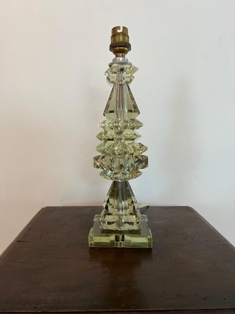 Art Deco Green Lamp ITSO Baccarat and Jacques Adnet, France circa 1940 For Sale at 1stDibs