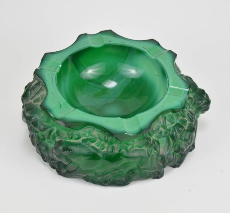 Art Deco Green Malachite Style Bohemian Glass Ashtray at 1stDibs