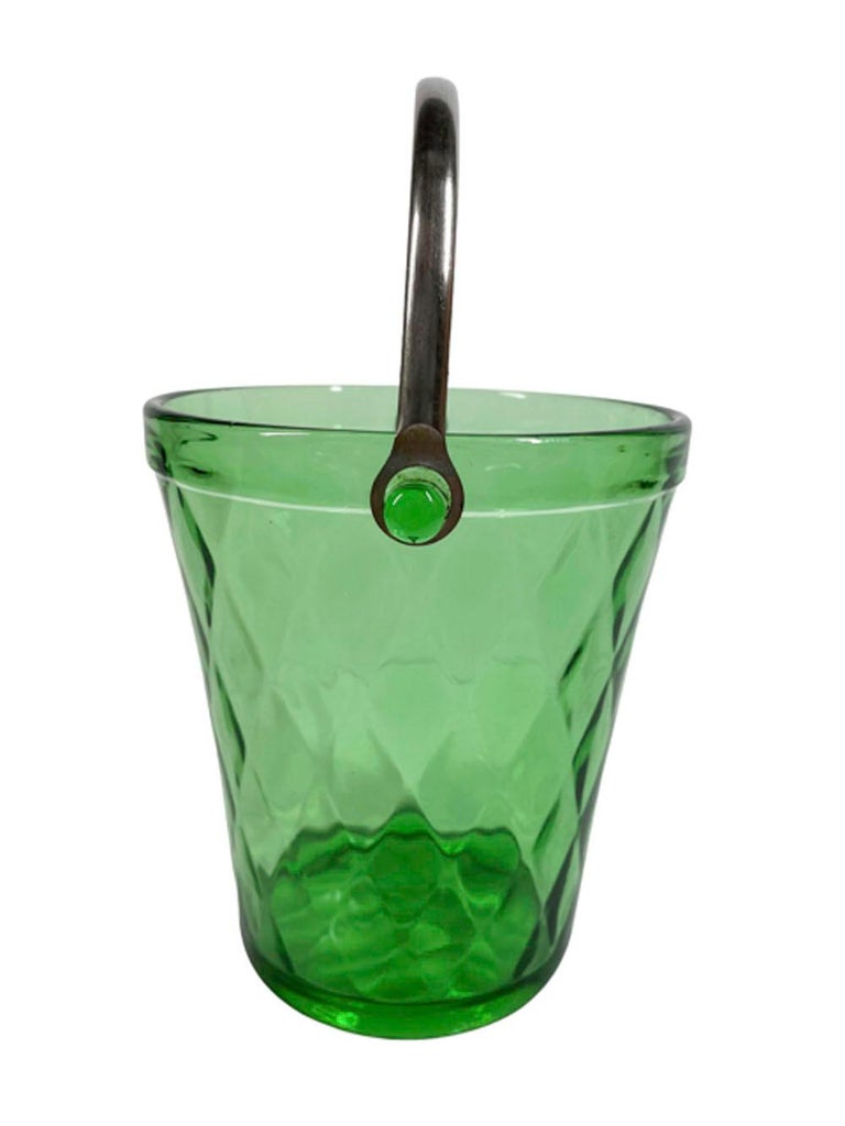 Art Deco Green Optic Diamond Glass Ice Bucket by Fenton Glass For Sale ...
