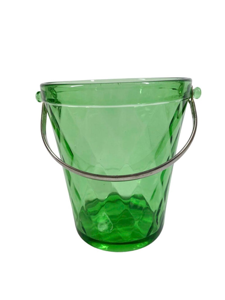 Art Deco Green Optic Diamond Glass Ice Bucket by Fenton Glass For Sale ...