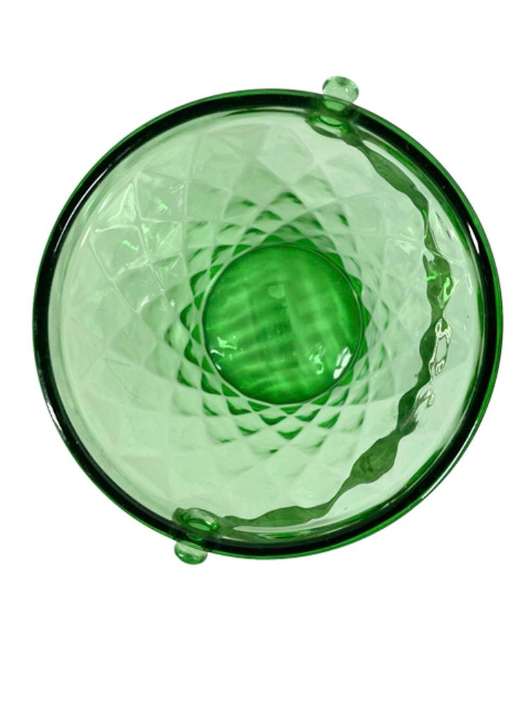 Art Deco Green Optic Diamond Glass Ice Bucket by Fenton Glass For Sale ...