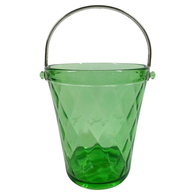 Art Deco Green Optic Diamond Glass Ice Bucket by Fenton Glass For Sale ...