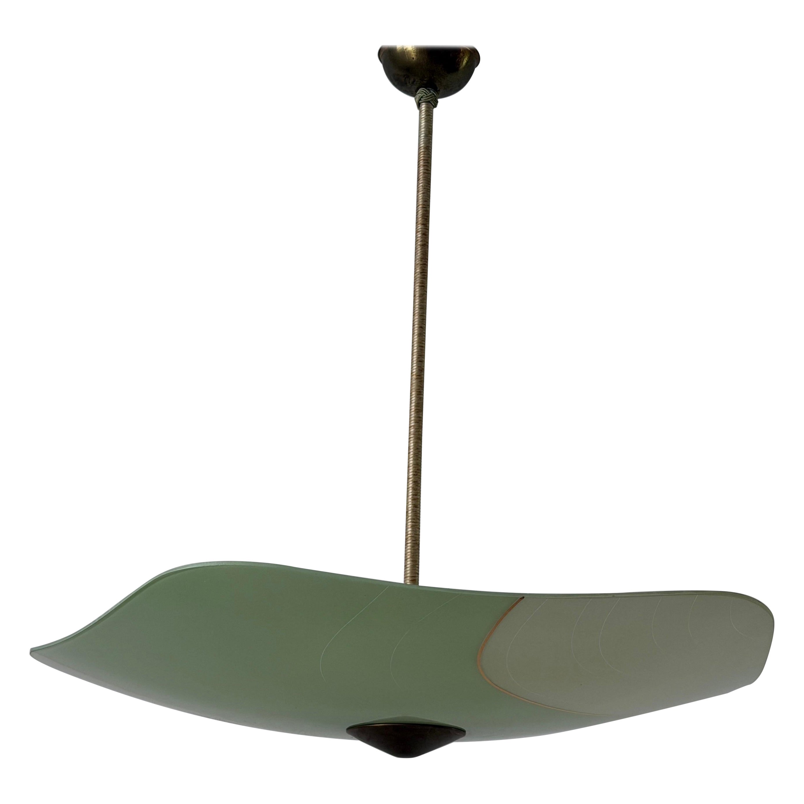 Art Deco Green and Brown Marbled UFO Shaped Glass Pendant Light ...