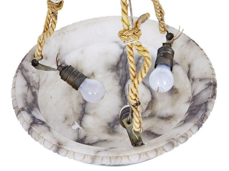 Art Deco Grey Alabaster Hanging Dish Light For Sale at 1stDibs