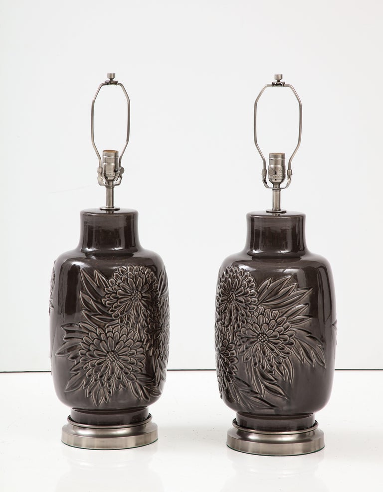 Art Deco Grey Chrysanthemum Lamps For Sale at 1stDibs