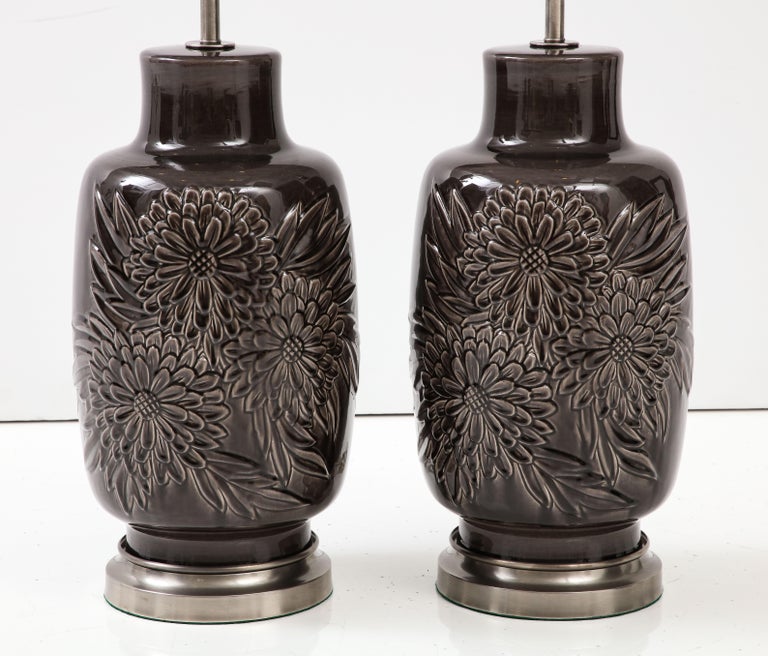 Art Deco Grey Chrysanthemum Lamps For Sale at 1stDibs