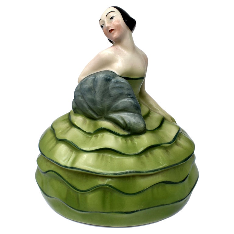 Art Deco Half Doll Ceramic Powder Box, 1930's For Sale at 1stDibs