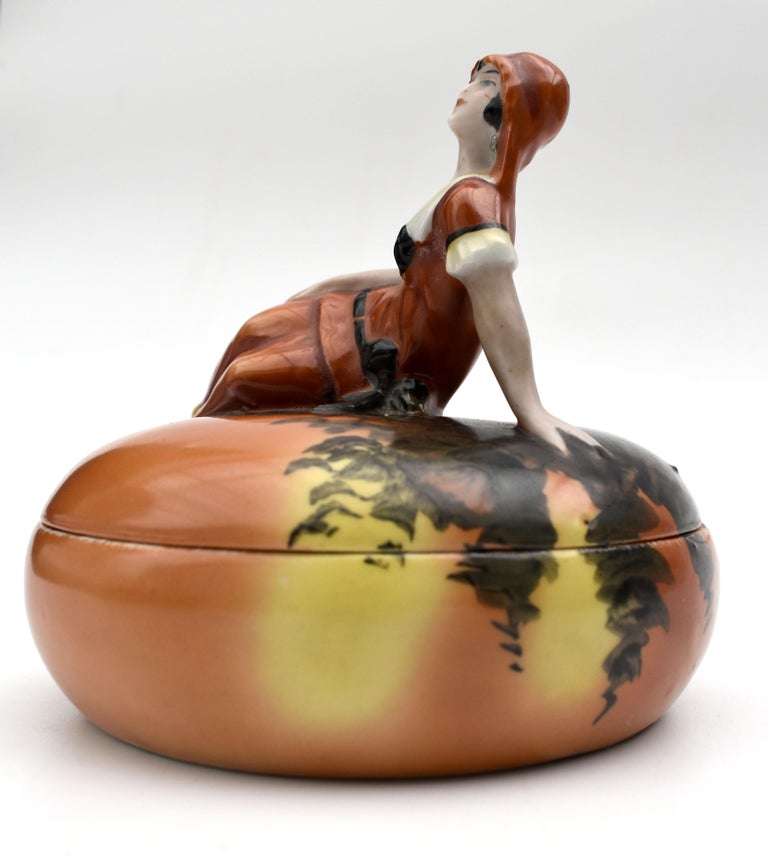 Art Deco Half Doll Porcelain Vanity Powder - Trinket Box, 1930's For ...