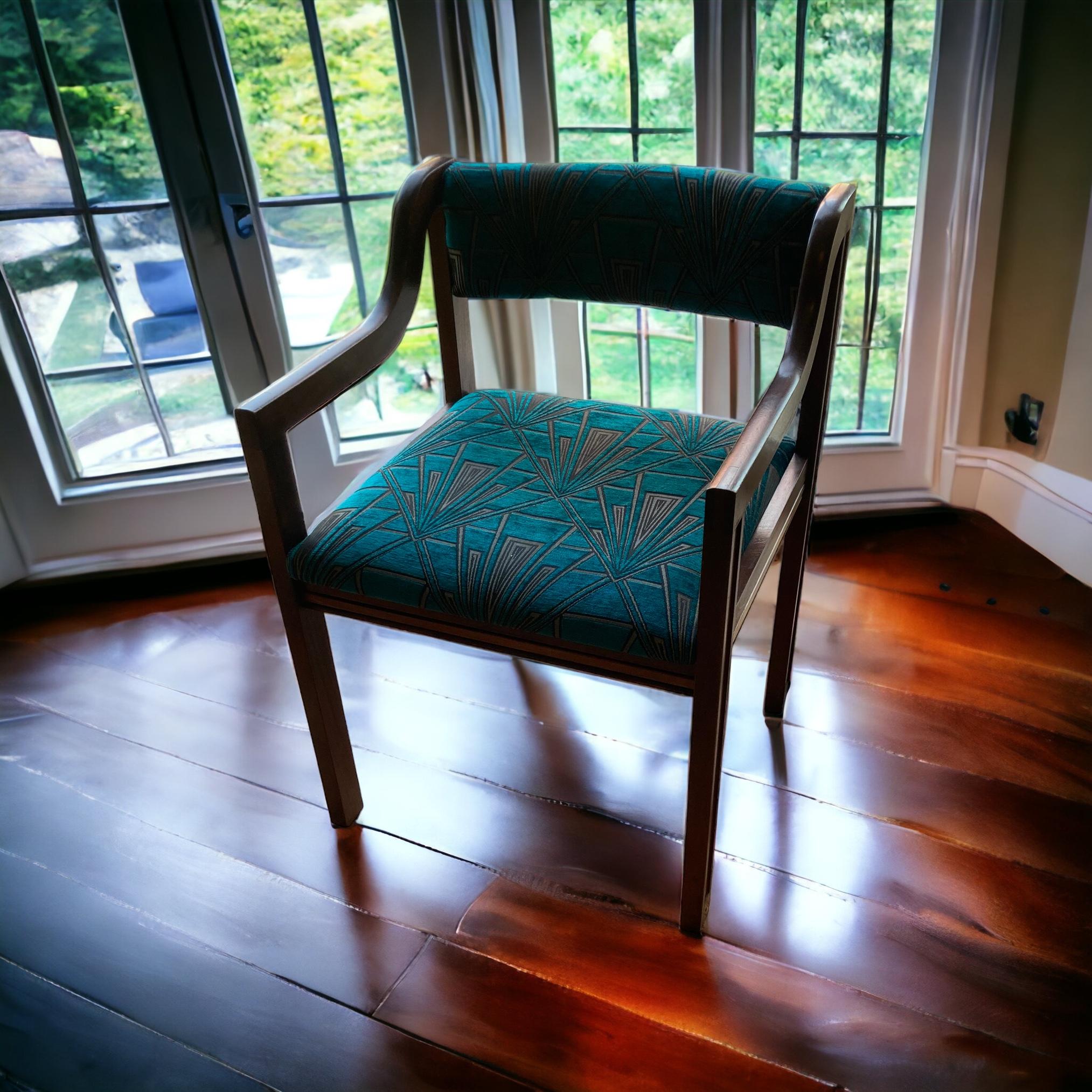 Art Deco Chair finished in Teal Blue 'Great Gatsby' style upholstery ...