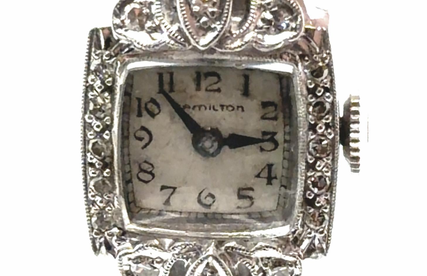 Art Deco Hamilton Diamond Platinum Ladies Wrist Watch Mined 1/3ct ...