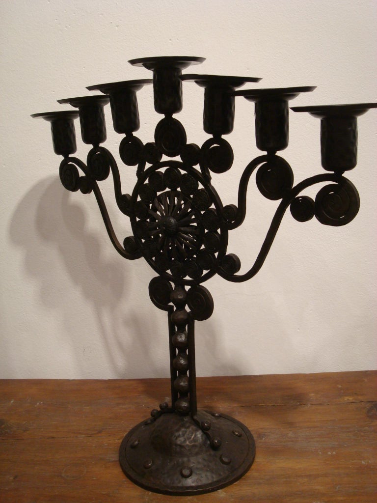 Art Deco Hammered Iron Menorah in the Manner of Edgar Brandt, 1920s For ...