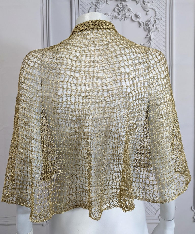 Art Deco Hand Crochet Gold Yarn Capelet For Sale at 1stDibs