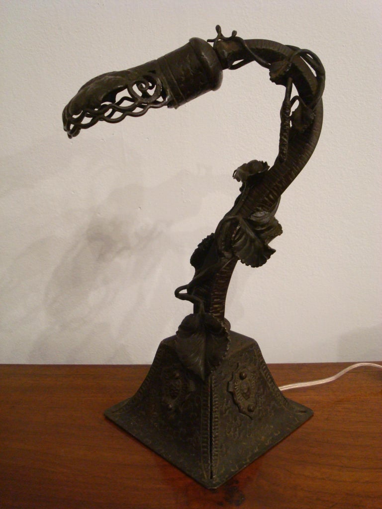 Art Deco Hand Forged Wrought Iron Desk / Table Lamp, France, 1920 For ...