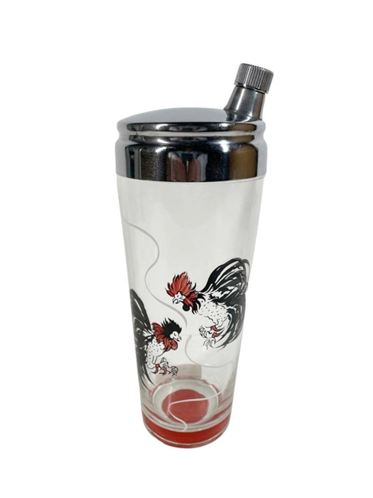 Art Deco, Hand Painted Rooster Cocktail Shaker and 6 Stemmed Glasses ...