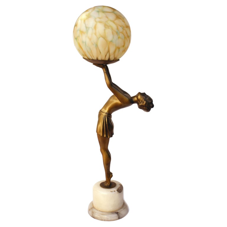 Art Deco Huge Figural Spelter Lady Lamp By Balleste, c1930 For Sale at ...