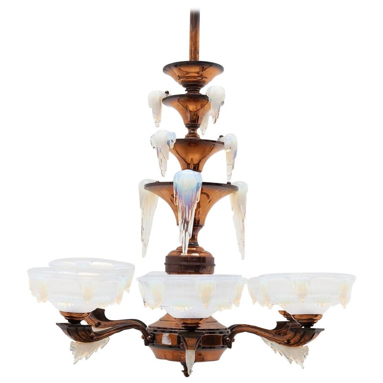 Art Deco "Icicle" Glass Chandelier by Ezan, France, 1930s sur 1stDibs