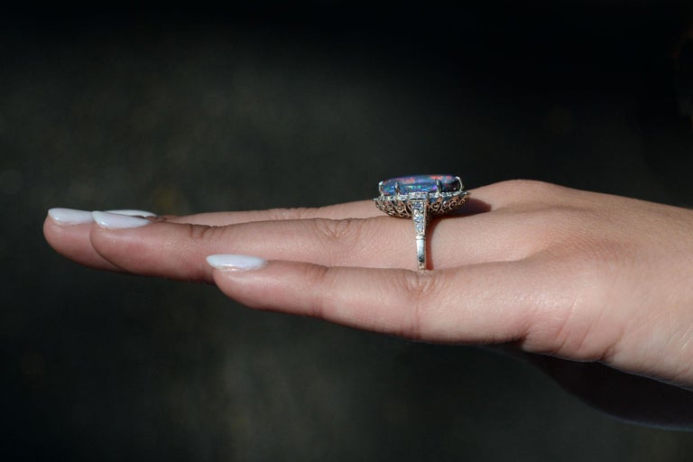 Impressive Art Deco Brushstroke Black Opal Cocktail Ring For Sale at ...