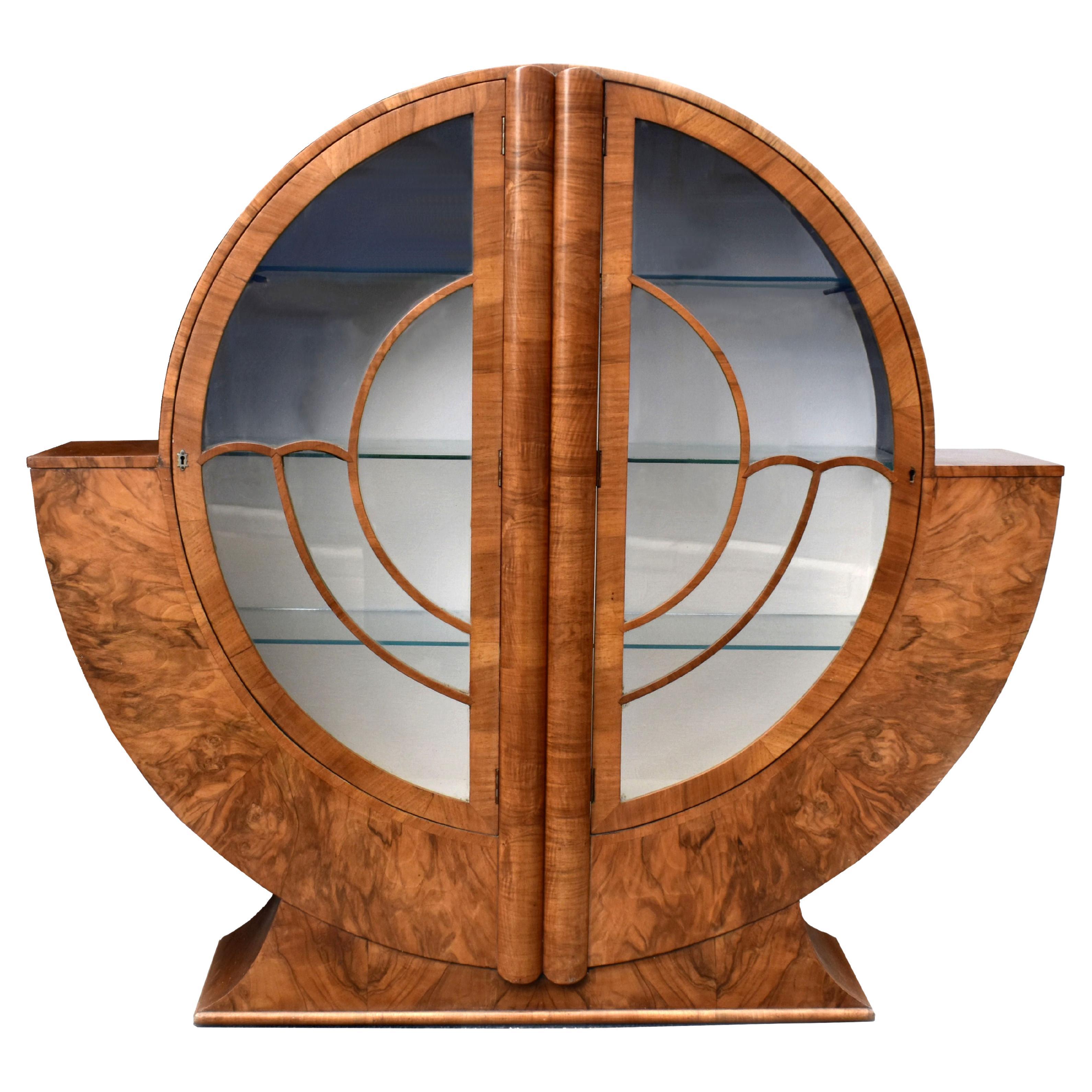 Art Deco Maple and Walnut Display Vitrine Cabinet, circa 1930 at 1stDibs