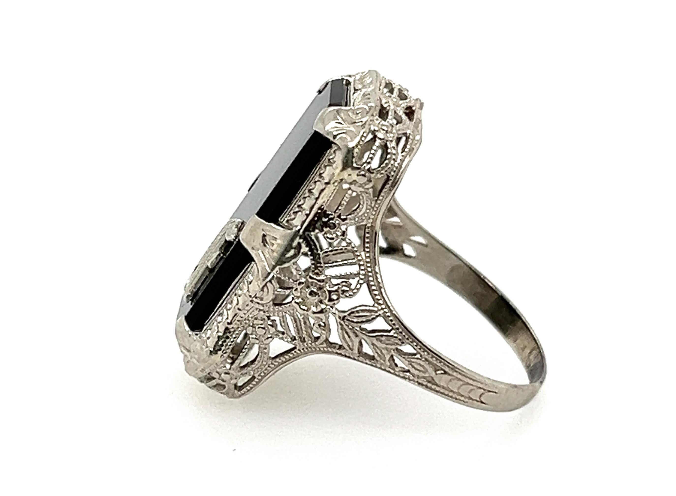 Art Deco Initial Onyx Filigree Signet Ring "F" Antique Original 1930's ...