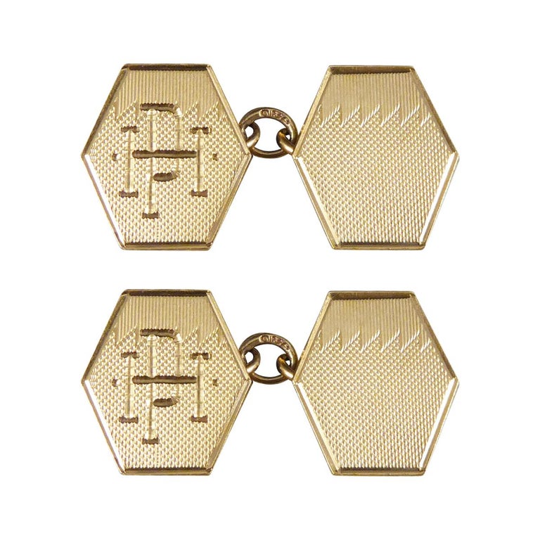 Art Deco Initialled P Hexagonal Cufflinks in 9ct Yellow Gold at 1stDibs