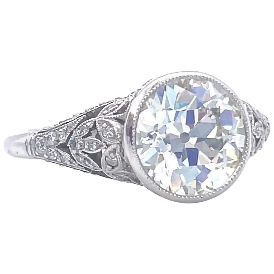 Triangle Cut Diamond and Ruby Platinum Art Deco Engagement Ring at 1stDibs