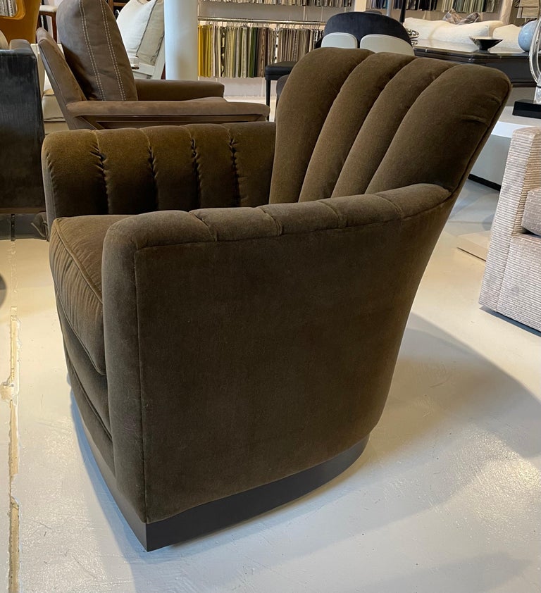 Art Deco Inspired Channel Back Swivel Chair For Sale at 1stDibs