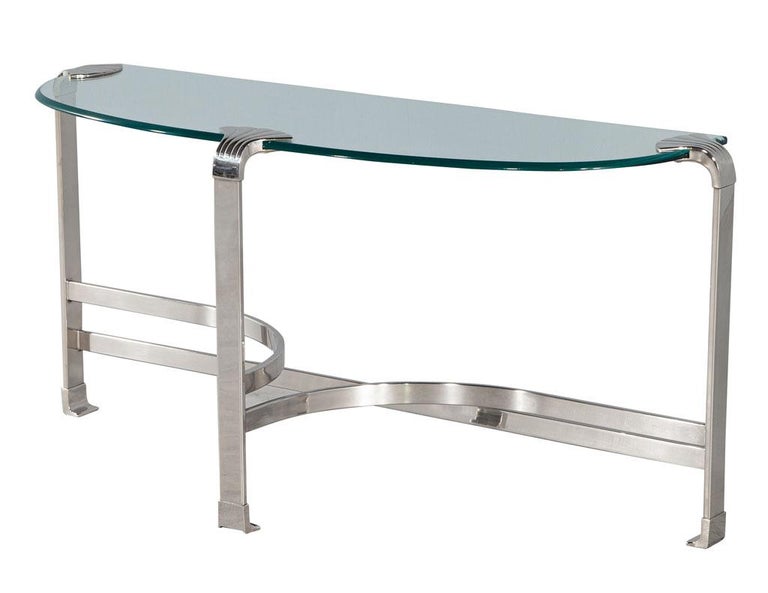 Art Deco Inspired Demi Lune Glass and Metal Console Table For Sale at ...