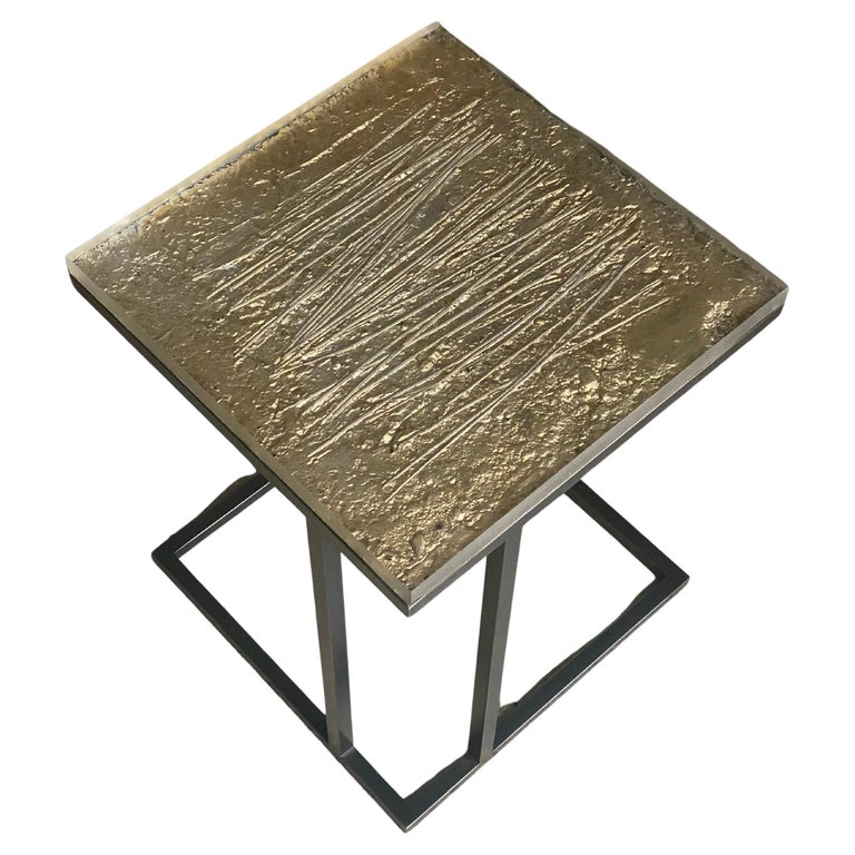 Art Deco Inspired Elio ii Slim Side Table Blackened Steel and Glass ...