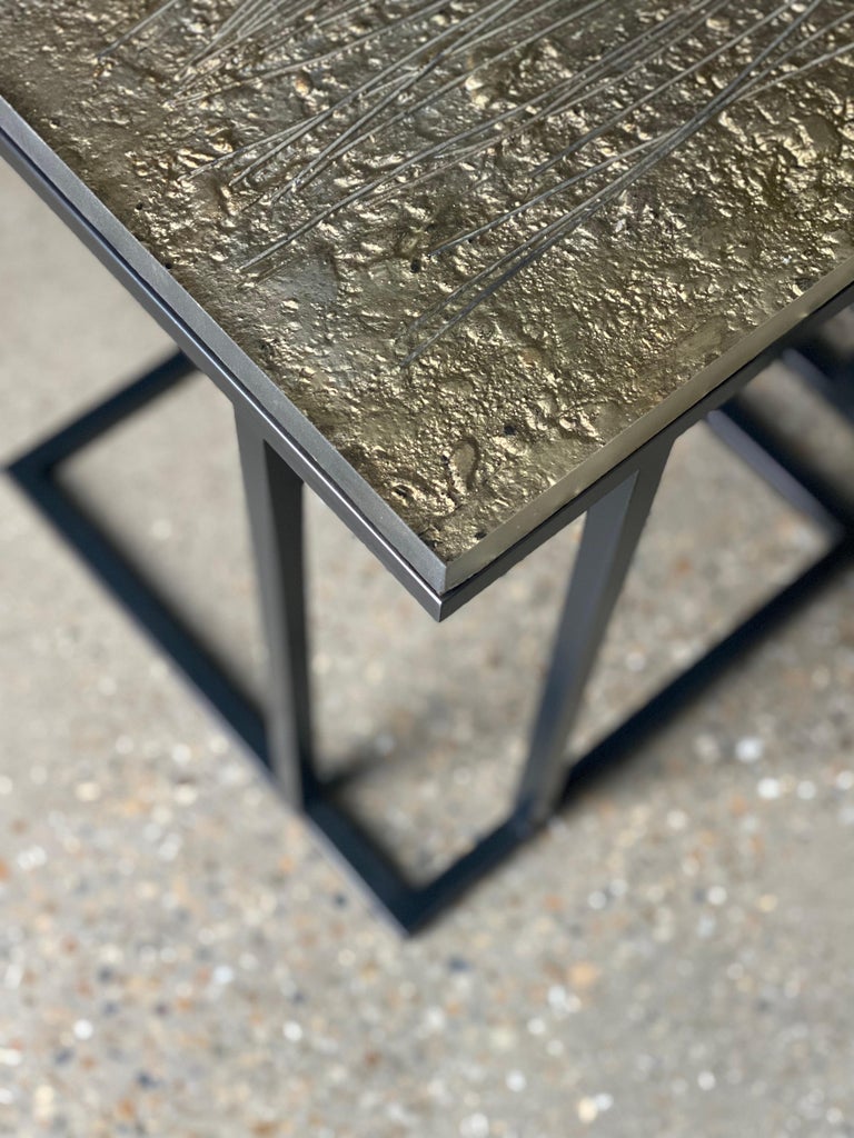 Art Deco Inspired Elio ii Slim Side Table Blackened Steel and Glass ...