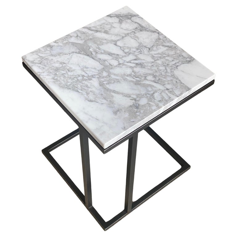 Art Deco Inspired Elio II Slim Side Table Blackened Steel and Marble ...