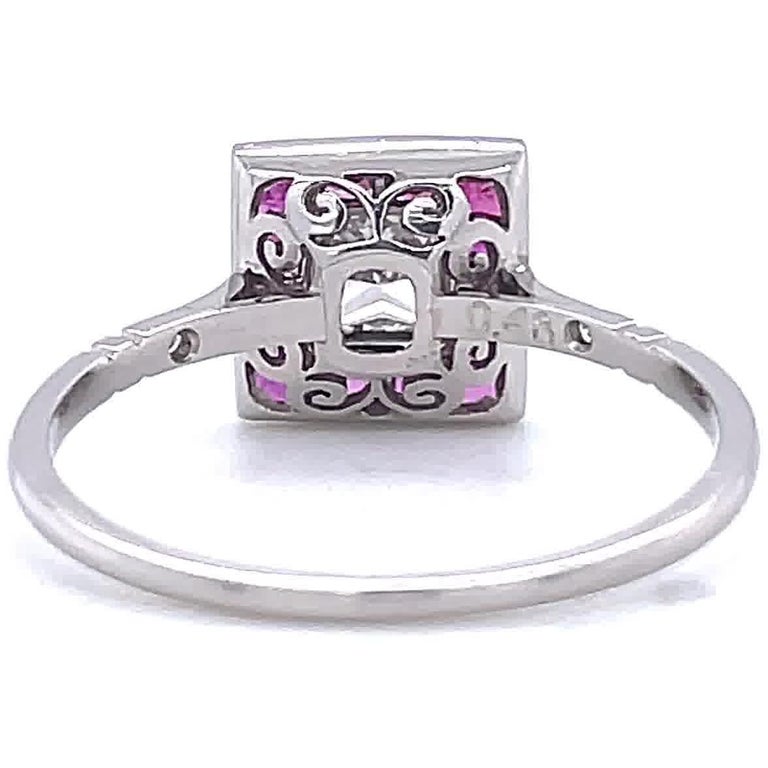 Art Deco Inspired Engagement Ring Princess Cut Diamond Ruby Ring For ...